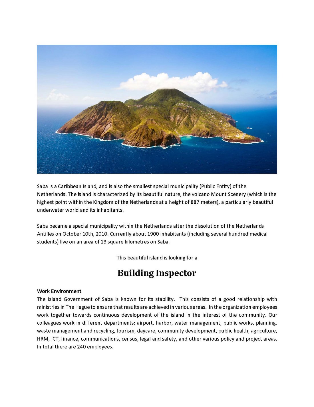 Building Inspector & Public Entity Saba